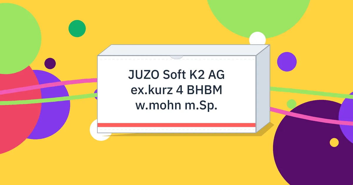 Symbolbild: Packung mit der Aufschrift JUZO Soft K2 AG ex.kurz 4 BHBM w.mohn m.Sp. (PZN 14868417) – Verfügbarkeit und Bezug in Apotheken in Frankfurt am Main