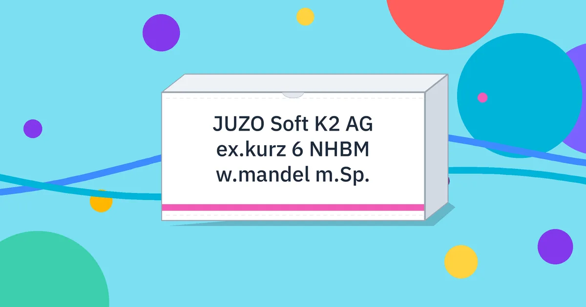 Symbolbild: Packung mit der Aufschrift JUZO Soft K2 AG ex.kurz 6 NHBM w.mandel m.Sp. (PZN 15023047) – Verfügbarkeit und Bezug in Apotheken in Frankfurt am Main
