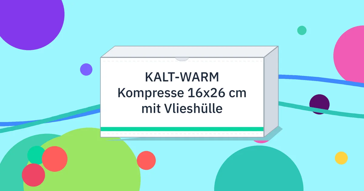 Symbolbild: Packung mit der Aufschrift KALT-WARM Kompresse 16x26 cm mit Vlieshülle (PZN 15577107) – Verfügbarkeit und Bezug in Apotheken in Frankfurt am Main