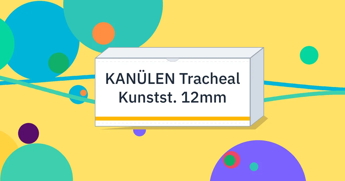 Symbolbild: Packung mit der Aufschrift KANÜLEN Tracheal Kunstst. 12mm (PZN 01965550) – Verfügbarkeit und Bezug in Apotheken in Frankfurt am Main