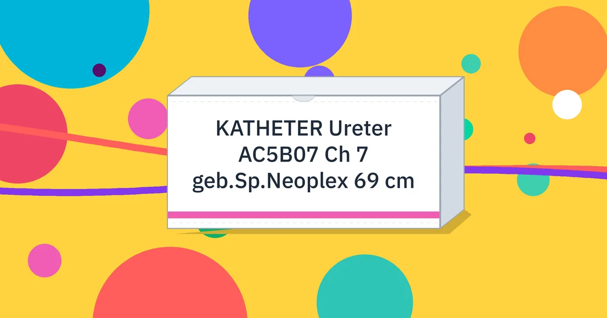 Symbolbild: Packung mit der Aufschrift KATHETER Ureter AC5B07 Ch 7 geb.Sp.Neoplex 69 cm (PZN 00154163) – Verfügbarkeit und Bezug in Apotheken in Frankfurt am Main