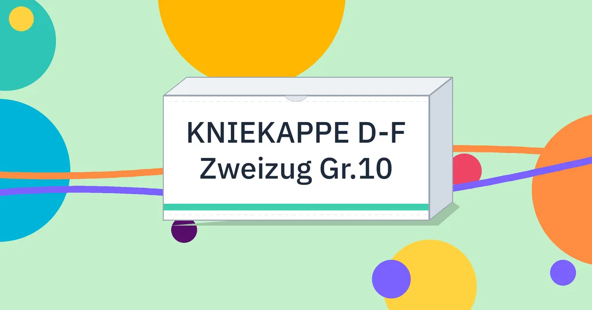 Symbolbild: Packung mit der Aufschrift KNIEKAPPE D-F Zweizug Gr.10 (PZN 01969654) – Verfügbarkeit und Bezug in Apotheken in Frankfurt am Main