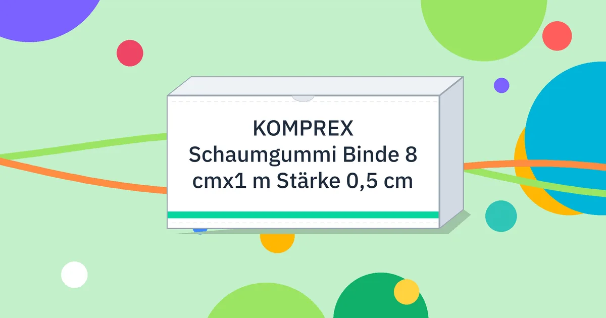 Symbolbild: Packung mit der Aufschrift KOMPREX Schaumgummi Binde 8 cmx1 m Stärke 0,5 cm (PZN 00590964) – Verfügbarkeit und Bezug in Apotheken in Frankfurt am Main