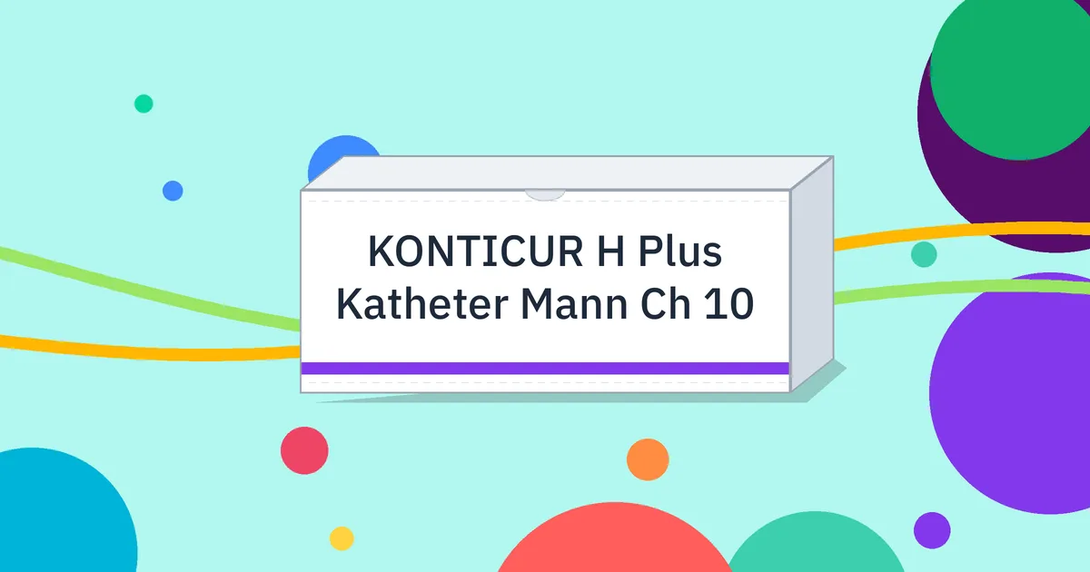 Symbolbild: Packung mit der Aufschrift KONTICUR H Plus Katheter Mann Ch 10 (PZN 10099554) – Verfügbarkeit und Bezug in Apotheken in Frankfurt am Main