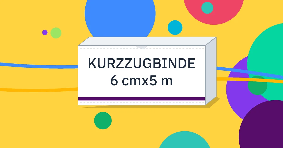 Symbolbild: Packung mit der Aufschrift KURZZUGBINDE 6 cmx5 m (PZN 01303843) – Verfügbarkeit und Bezug in Apotheken in Frankfurt am Main