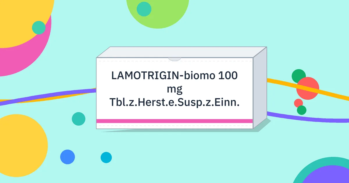 Symbolbild: Packung mit der Aufschrift LAMOTRIGIN-biomo 100 mg Tbl.z.Herst.e.Susp.z.Einn. (PZN 04346043) – Verfügbarkeit und Bezug in Apotheken in Frankfurt am Main
