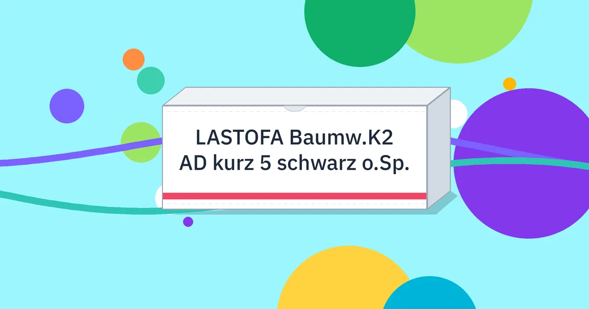 Symbolbild: Packung mit der Aufschrift LASTOFA Baumw.K2 AD kurz 5 schwarz o.Sp. (PZN 01945961) – Verfügbarkeit und Bezug in Apotheken in Frankfurt am Main