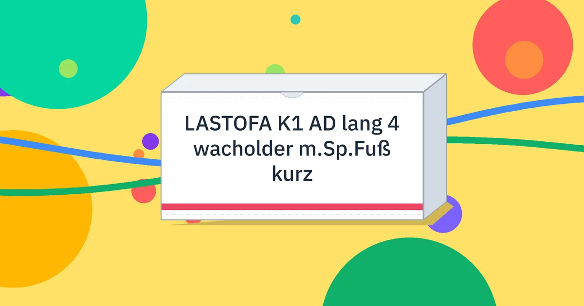 Symbolbild: Packung mit der Aufschrift LASTOFA K1 AD lang 4 wacholder m.Sp.Fuß kurz (PZN 13787415) – Verfügbarkeit und Bezug in Apotheken in Frankfurt am Main