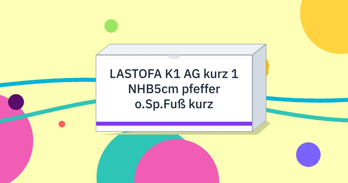 Symbolbild: Packung mit der Aufschrift LASTOFA K1 AG kurz 1 NHB5cm pfeffer o.Sp.Fuß kurz (PZN 13789420) – Verfügbarkeit und Bezug in Apotheken in Frankfurt am Main