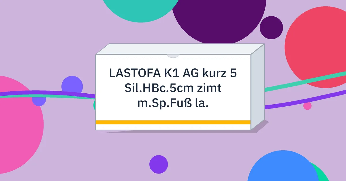 Symbolbild: Packung mit der Aufschrift LASTOFA K1 AG kurz 5 Sil.HBc.5cm zimt m.Sp.Fuß la. (PZN 13793137) – Verfügbarkeit und Bezug in Apotheken in Frankfurt am Main