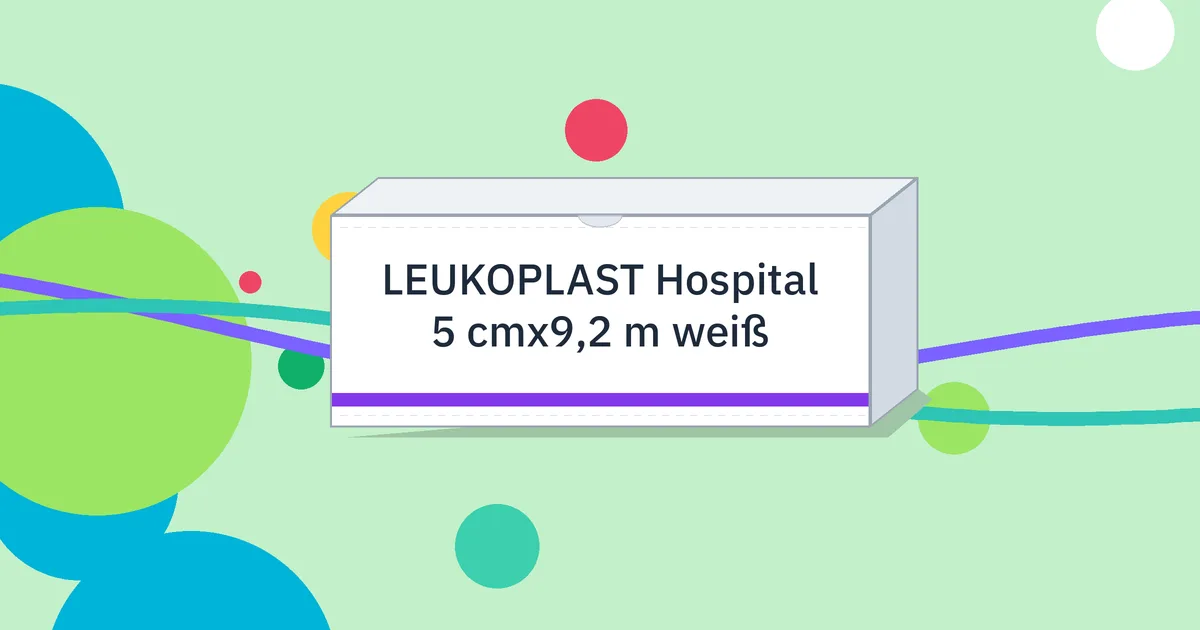 Symbolbild: Packung mit der Aufschrift LEUKOPLAST Hospital 5 cmx9,2 m weiß (PZN 12775775) – Verfügbarkeit und Bezug in Apotheken in Frankfurt am Main