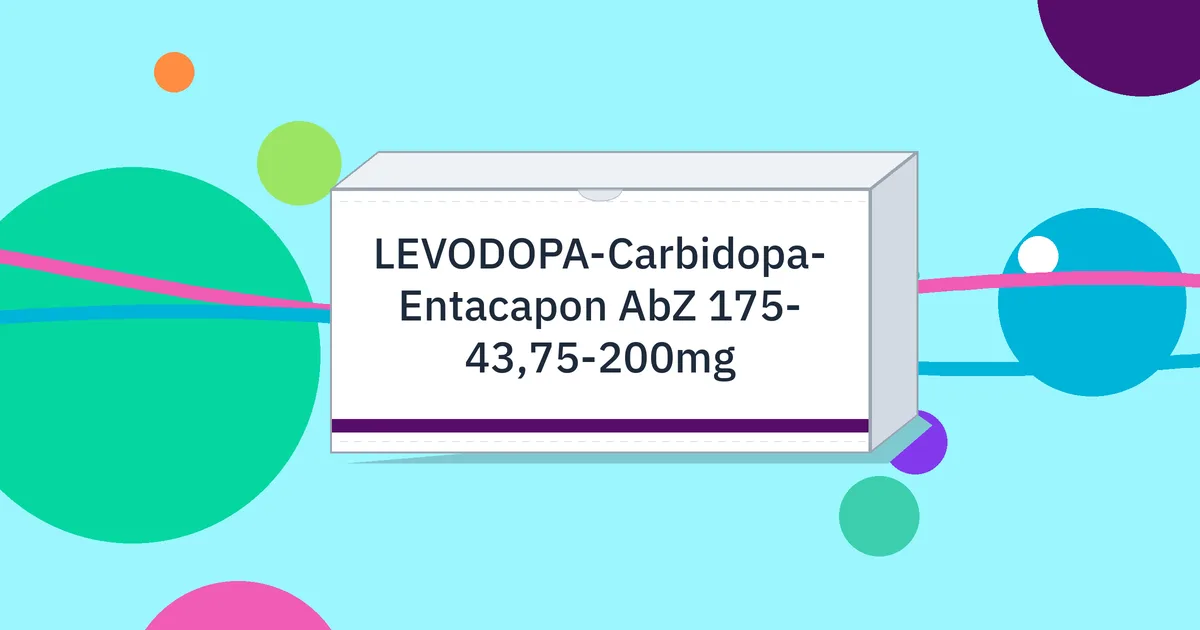 Symbolbild: Packung mit der Aufschrift LEVODOPA-Carbidopa-Entacapon AbZ 175-43,75-200mg (PZN 10712954) – Verfügbarkeit und Bezug in Apotheken in Frankfurt am Main