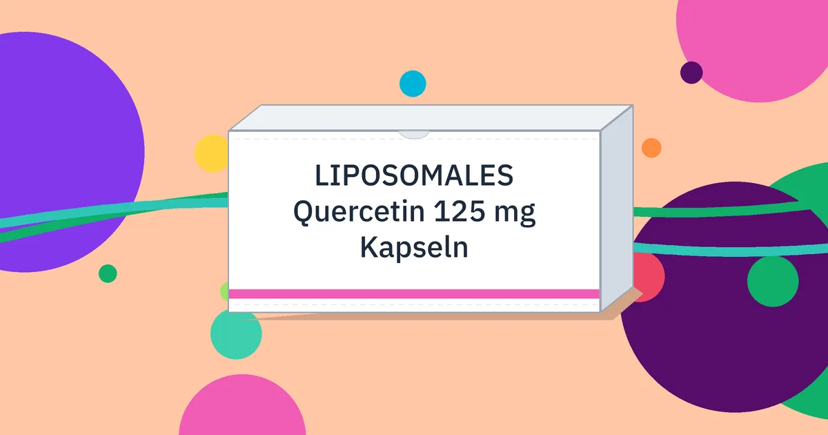 Symbolbild: Packung mit der Aufschrift LIPOSOMALES Quercetin 125 mg Kapseln (PZN 19386315) – Verfügbarkeit und Bezug in Apotheken in Frankfurt am Main
