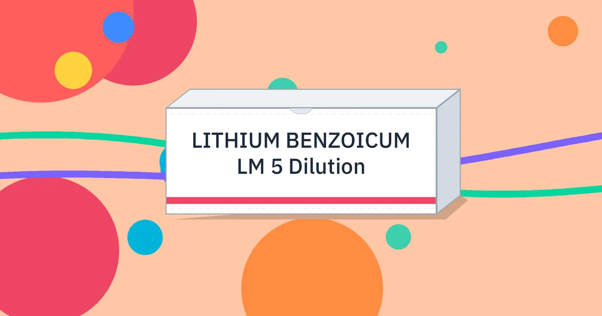Symbolbild: Packung mit der Aufschrift LITHIUM BENZOICUM LM 5 Dilution (PZN 13531437) – Verfügbarkeit und Bezug in Apotheken in Frankfurt am Main