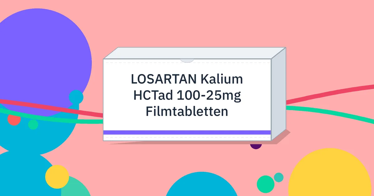 Symbolbild: Packung mit der Aufschrift LOSARTAN Kalium HCTad 100-25mg Filmtabletten (PZN 07587675) – Verfügbarkeit und Bezug in Apotheken in Frankfurt am Main