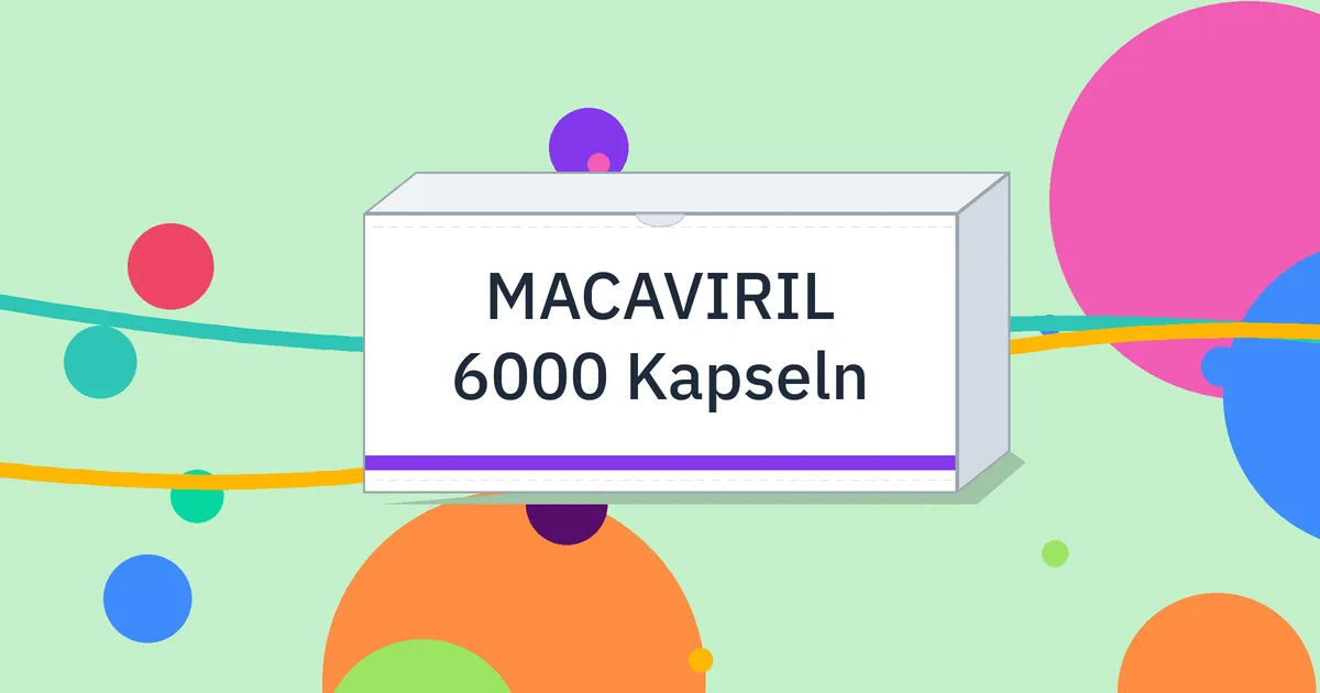 Symbolbild: Packung mit der Aufschrift MACAVIRIL 6000 Kapseln (PZN 14241173) – Verfügbarkeit und Bezug in Apotheken in Frankfurt am Main