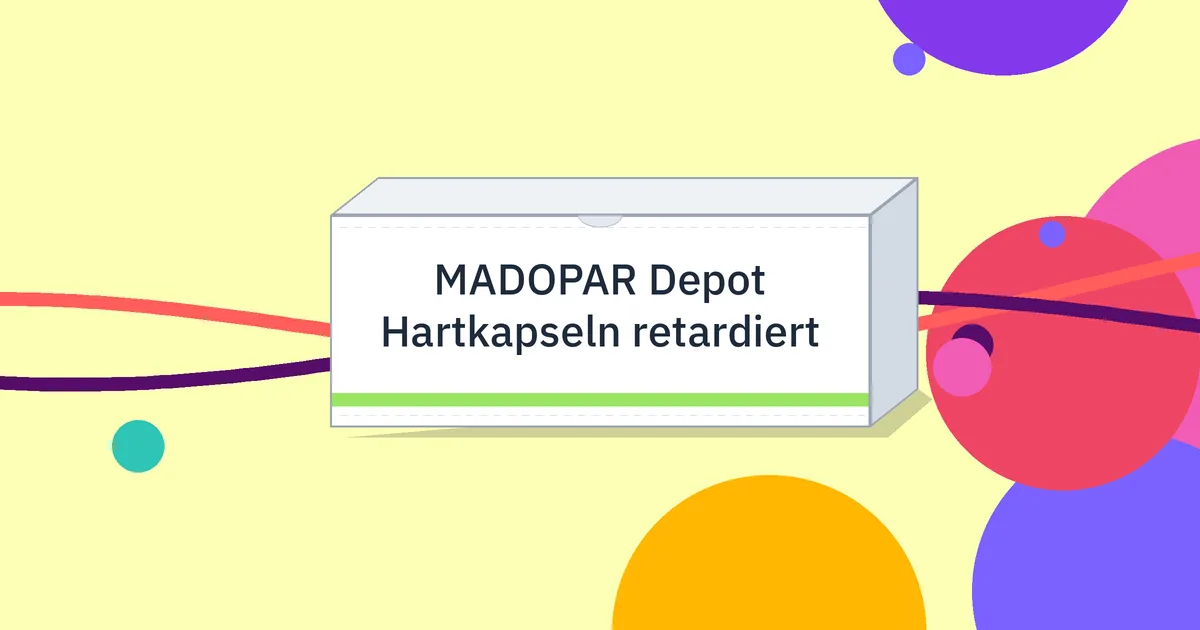 Symbolbild: Packung mit der Aufschrift MADOPAR Depot Hartkapseln retardiert (PZN 02457212) – Verfügbarkeit und Bezug in Apotheken in Frankfurt am Main