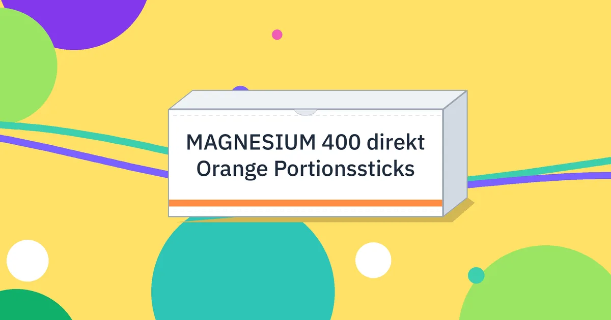 Symbolbild: Packung mit der Aufschrift MAGNESIUM 400 direkt Orange Portionssticks (PZN 15529918) – Verfügbarkeit und Bezug in Apotheken in Frankfurt am Main