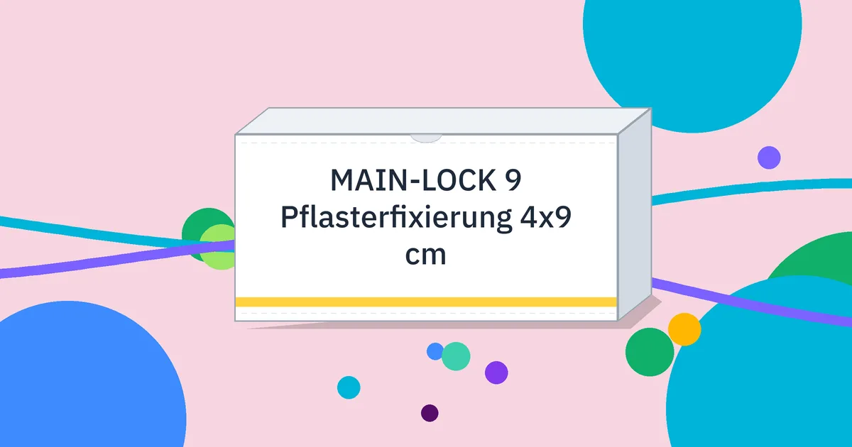 Symbolbild: Packung mit der Aufschrift MAIN-LOCK 9 Pflasterfixierung 4x9 cm (PZN 18760160) – Verfügbarkeit und Bezug in Apotheken in Frankfurt am Main