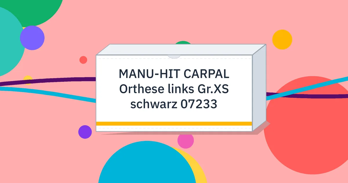 Symbolbild: Packung mit der Aufschrift MANU-HIT CARPAL Orthese links Gr.XS schwarz 07233 (PZN 02014503) – Verfügbarkeit und Bezug in Apotheken in Frankfurt am Main