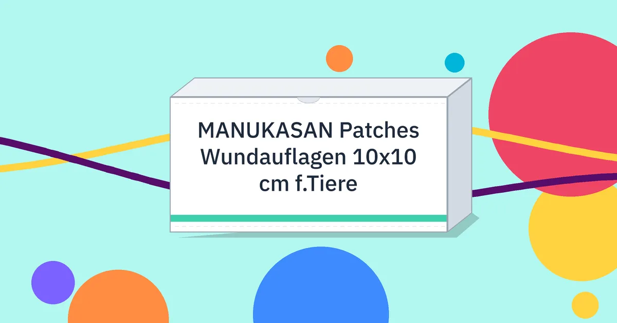 Symbolbild: Packung mit der Aufschrift MANUKASAN Patches Wundauflagen 10x10 cm f.Tiere (PZN 19666492) – Verfügbarkeit und Bezug in Apotheken in Frankfurt am Main