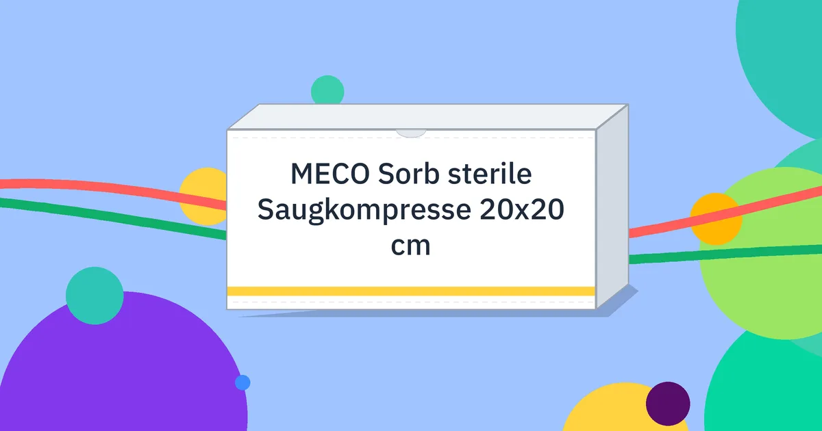 Symbolbild: Packung mit der Aufschrift MECO Sorb sterile Saugkompresse 20x20 cm (PZN 18668170) – Verfügbarkeit und Bezug in Apotheken in Frankfurt am Main