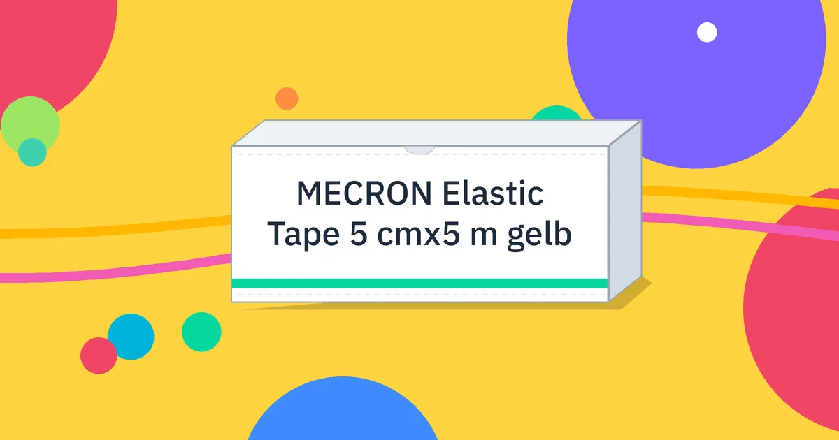 Symbolbild: Packung mit der Aufschrift MECRON Elastic Tape 5 cmx5 m gelb (PZN 11127057) – Verfügbarkeit und Bezug in Apotheken in Frankfurt am Main