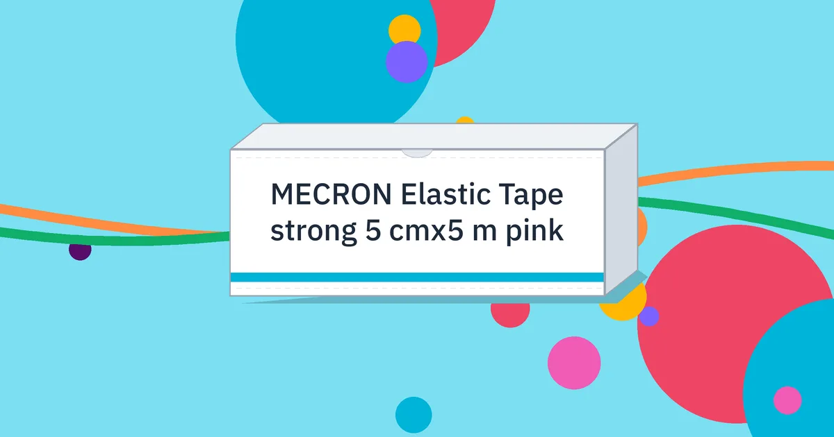 Symbolbild: Packung mit der Aufschrift MECRON Elastic Tape strong 5 cmx5 m pink (PZN 11127637) – Verfügbarkeit und Bezug in Apotheken in Frankfurt am Main