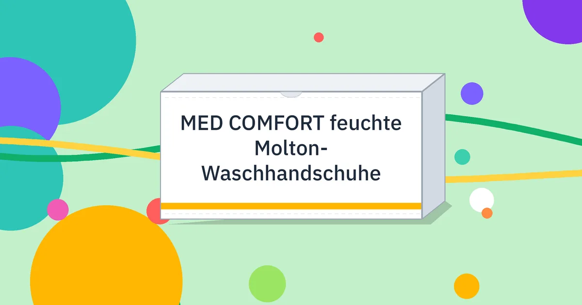 Symbolbild: Packung mit der Aufschrift MED COMFORT feuchte Molton-Waschhandschuhe (PZN 12435513) – Verfügbarkeit und Bezug in Apotheken in Frankfurt am Main