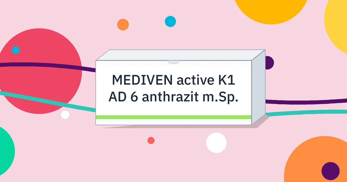 Symbolbild: Packung mit der Aufschrift MEDIVEN active K1 AD 6 anthrazit m.Sp. (PZN 14553027) – Verfügbarkeit und Bezug in Apotheken in Frankfurt am Main