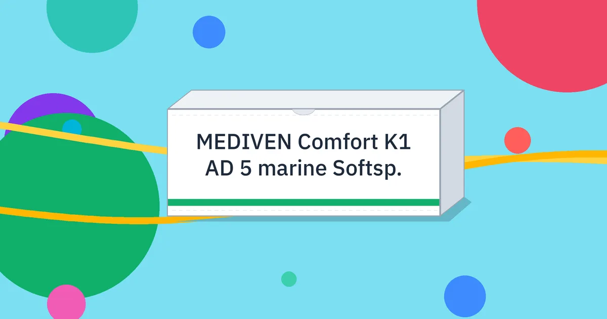Symbolbild: Packung mit der Aufschrift MEDIVEN Comfort K1 AD 5 marine Softsp. (PZN 14559811) – Verfügbarkeit und Bezug in Apotheken in Frankfurt am Main