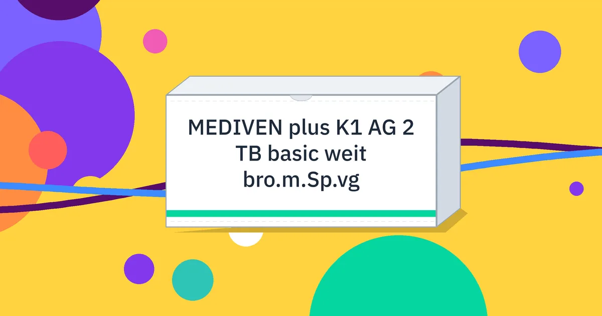 Symbolbild: Packung mit der Aufschrift MEDIVEN plus K1 AG 2 TB basic weit bro.m.Sp.vg (PZN 15059217) – Verfügbarkeit und Bezug in Apotheken in Frankfurt am Main