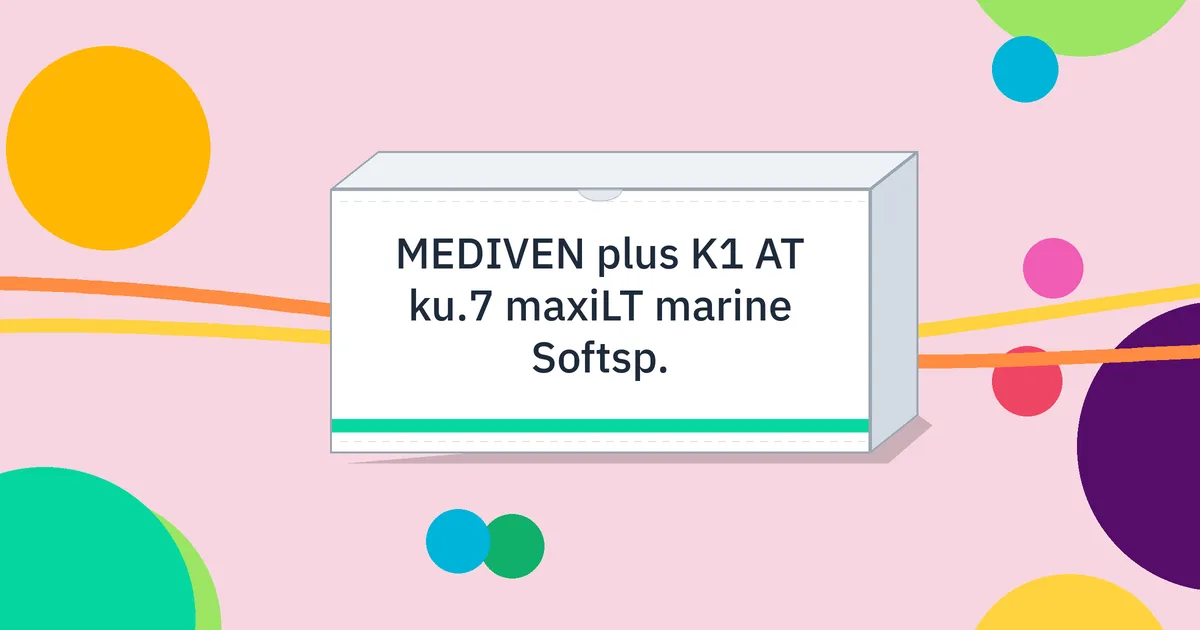 Symbolbild: Packung mit der Aufschrift MEDIVEN plus K1 AT ku.7 maxiLT marine Softsp. (PZN 15068765) – Verfügbarkeit und Bezug in Apotheken in Frankfurt am Main