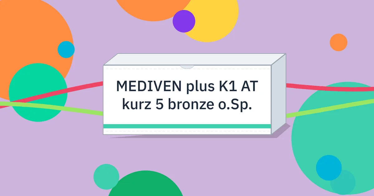 Symbolbild: Packung mit der Aufschrift MEDIVEN plus K1 AT kurz 5 bronze o.Sp. (PZN 15027051) – Verfügbarkeit und Bezug in Apotheken in Frankfurt am Main