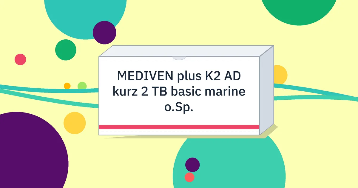 Symbolbild: Packung mit der Aufschrift MEDIVEN plus K2 AD kurz 2 TB basic marine o.Sp. (PZN 15097666) – Verfügbarkeit und Bezug in Apotheken in Frankfurt am Main