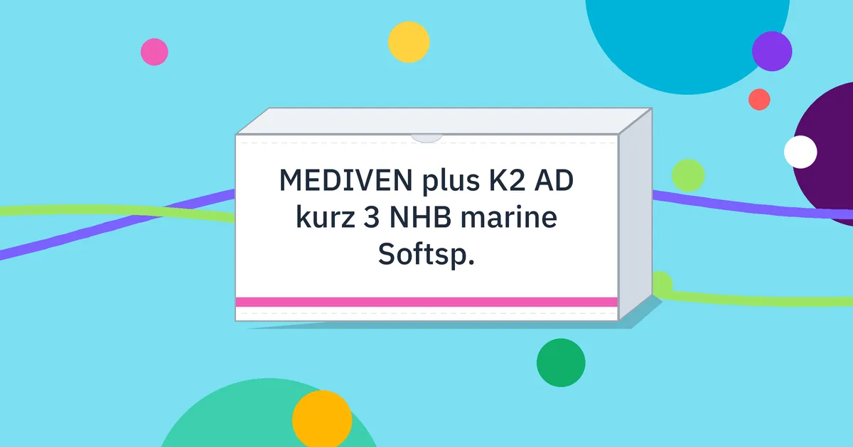 Symbolbild: Packung mit der Aufschrift MEDIVEN plus K2 AD kurz 3 NHB marine Softsp. (PZN 15925904) – Verfügbarkeit und Bezug in Apotheken in Frankfurt am Main