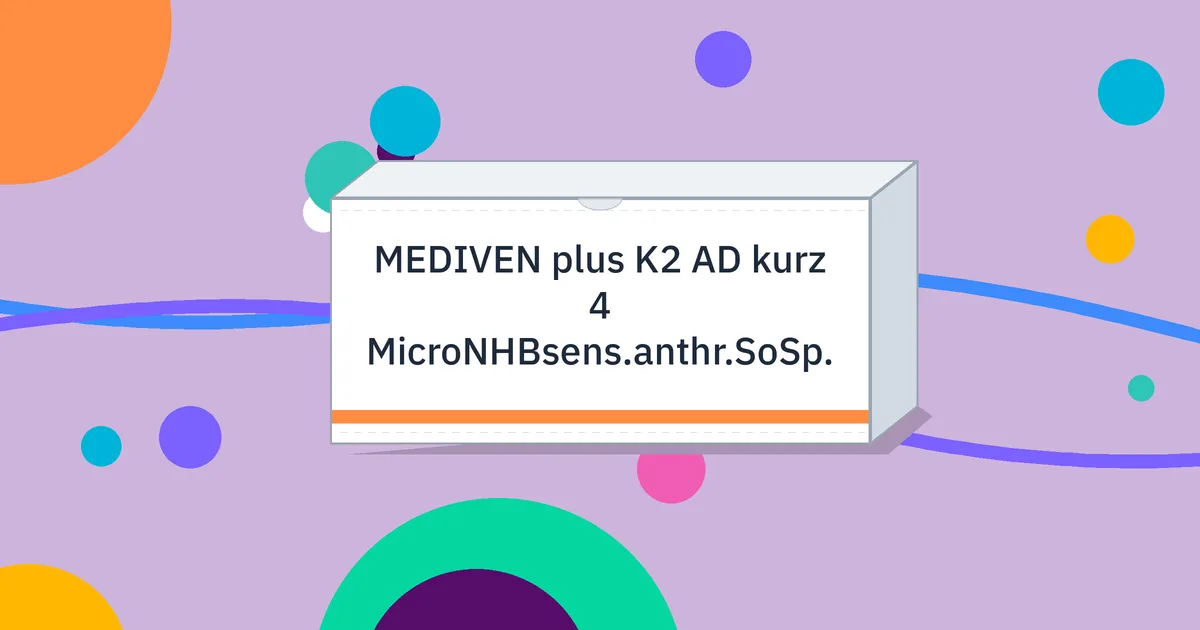 Symbolbild: Packung mit der Aufschrift MEDIVEN plus K2 AD kurz 4 MicroNHBsens.anthr.SoSp. (PZN 15933565) – Verfügbarkeit und Bezug in Apotheken in Frankfurt am Main