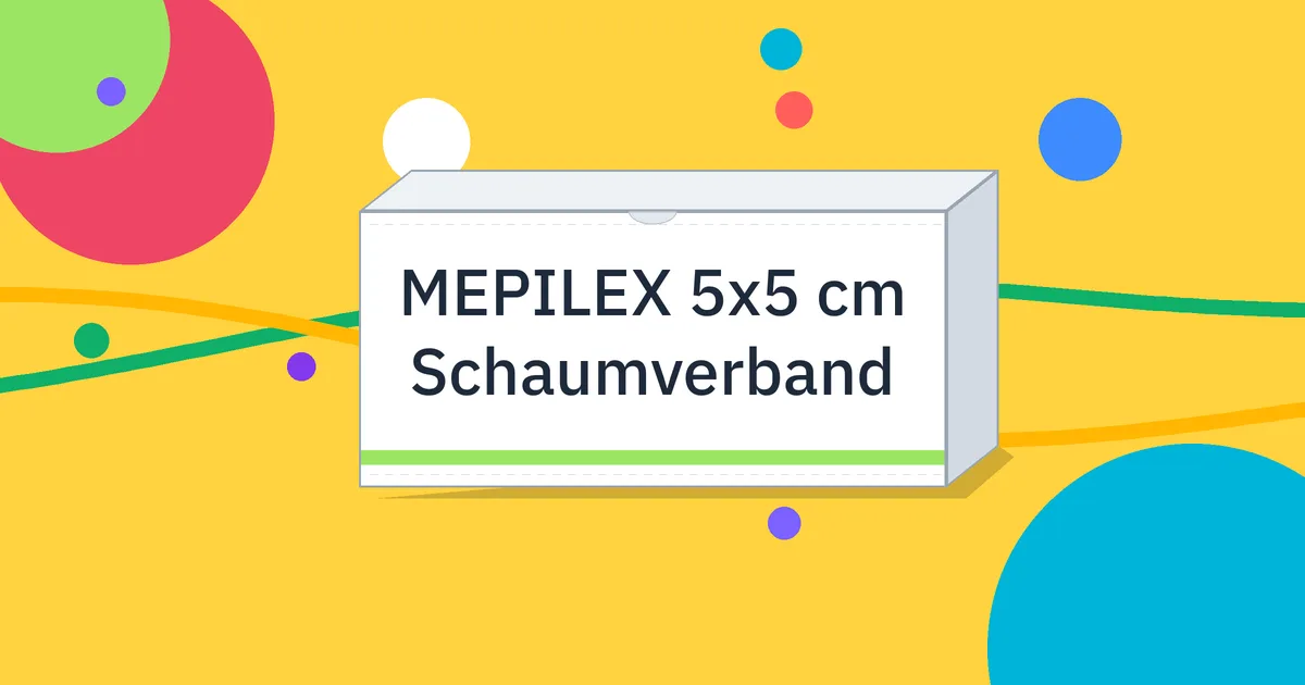 Symbolbild: Packung mit der Aufschrift MEPILEX 5x5 cm Schaumverband (PZN 19200434) – Verfügbarkeit und Bezug in Apotheken in Frankfurt am Main