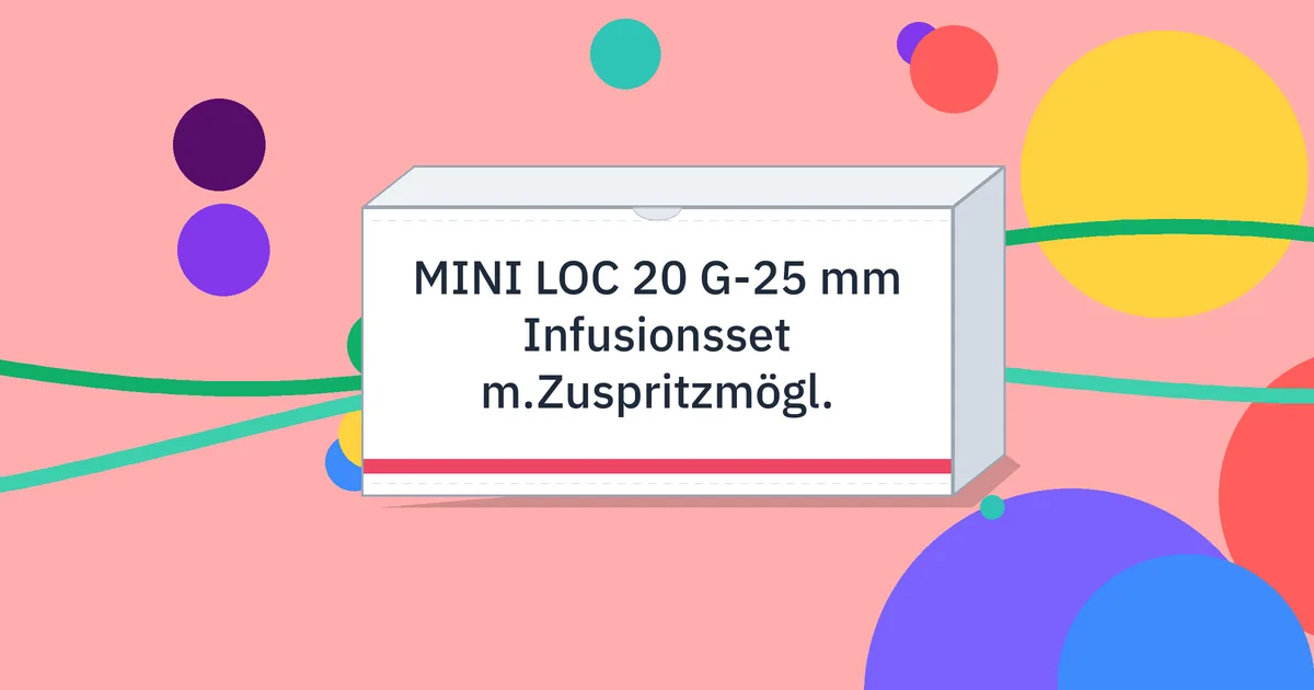 Symbolbild: Packung mit der Aufschrift MINI LOC 20 G-25 mm Infusionsset m.Zuspritzmögl. (PZN 18039304) – Verfügbarkeit und Bezug in Apotheken in Frankfurt am Main