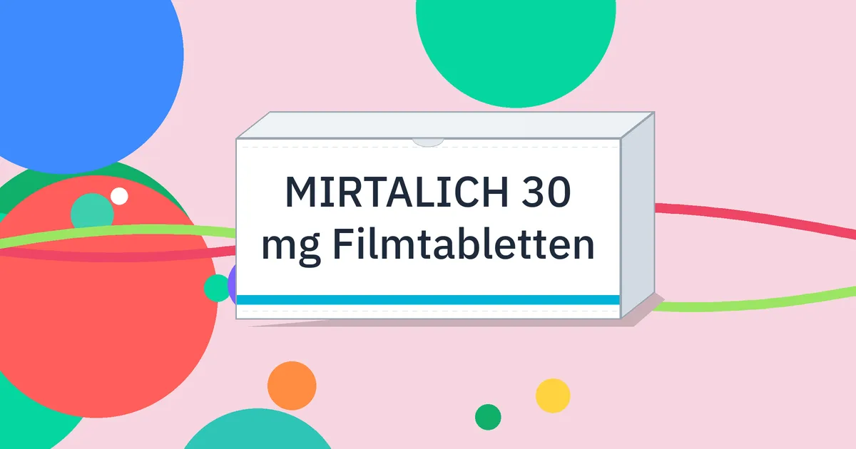 Symbolbild: Packung mit der Aufschrift MIRTALICH 30 mg Filmtabletten (PZN 02817679) – Verfügbarkeit und Bezug in Apotheken in Frankfurt am Main