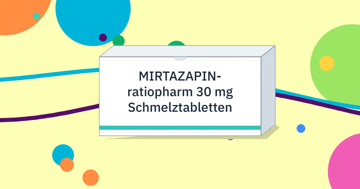 Symbolbild: Packung mit der Aufschrift MIRTAZAPIN-ratiopharm 30 mg Schmelztabletten (PZN 05105206) – Verfügbarkeit und Bezug in Apotheken in Frankfurt am Main