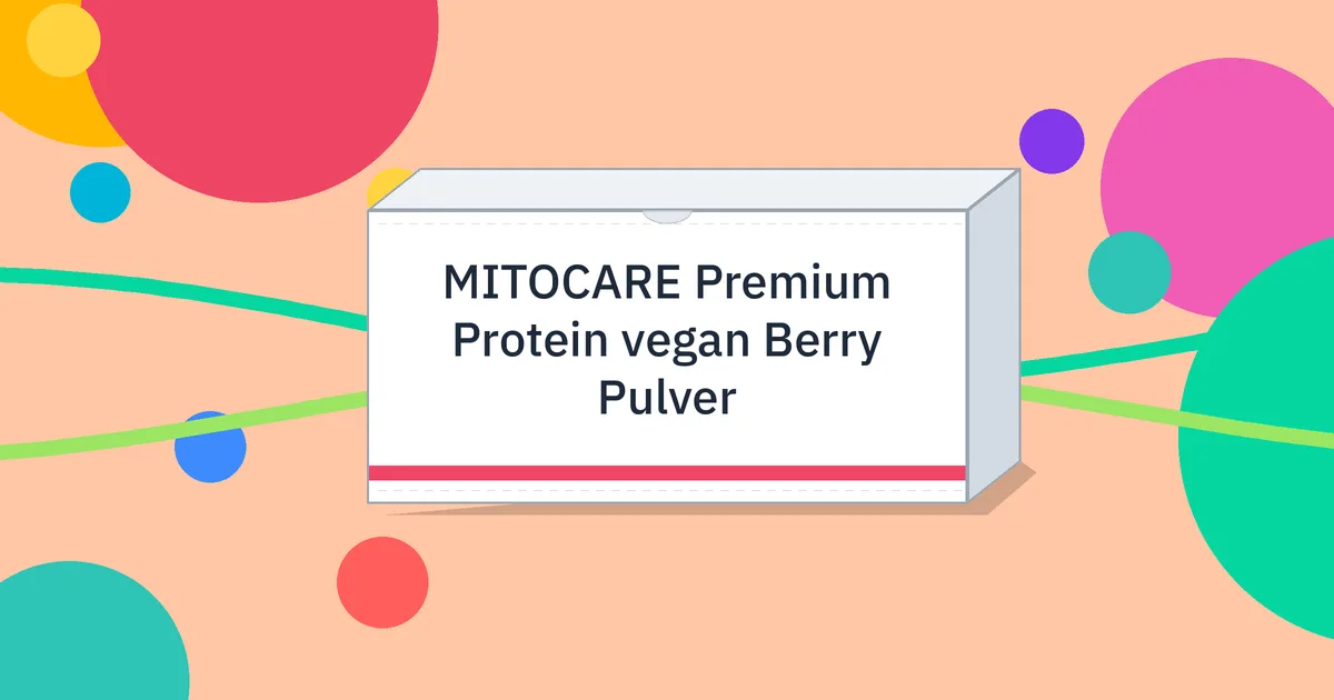 Symbolbild: Packung mit der Aufschrift MITOCARE Premium Protein vegan Berry Pulver (PZN 20286228) – Verfügbarkeit und Bezug in Apotheken in Frankfurt am Main