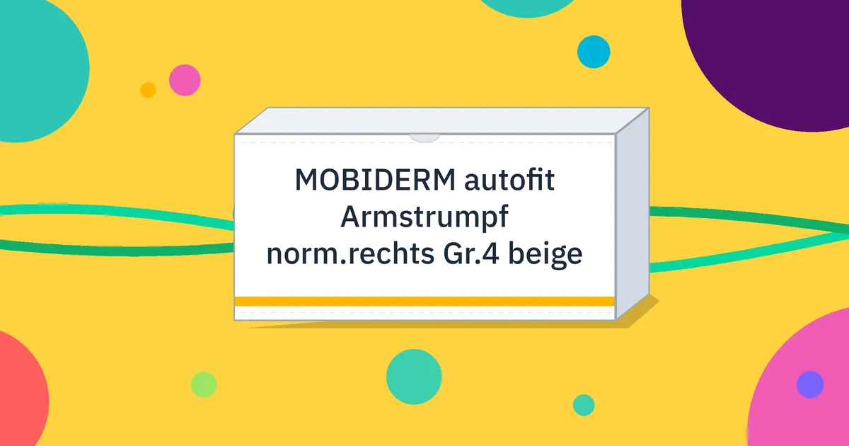 Symbolbild: Packung mit der Aufschrift MOBIDERM autofit Armstrumpf norm.rechts Gr.4 beige (PZN 13969725) – Verfügbarkeit und Bezug in Apotheken in Frankfurt am Main