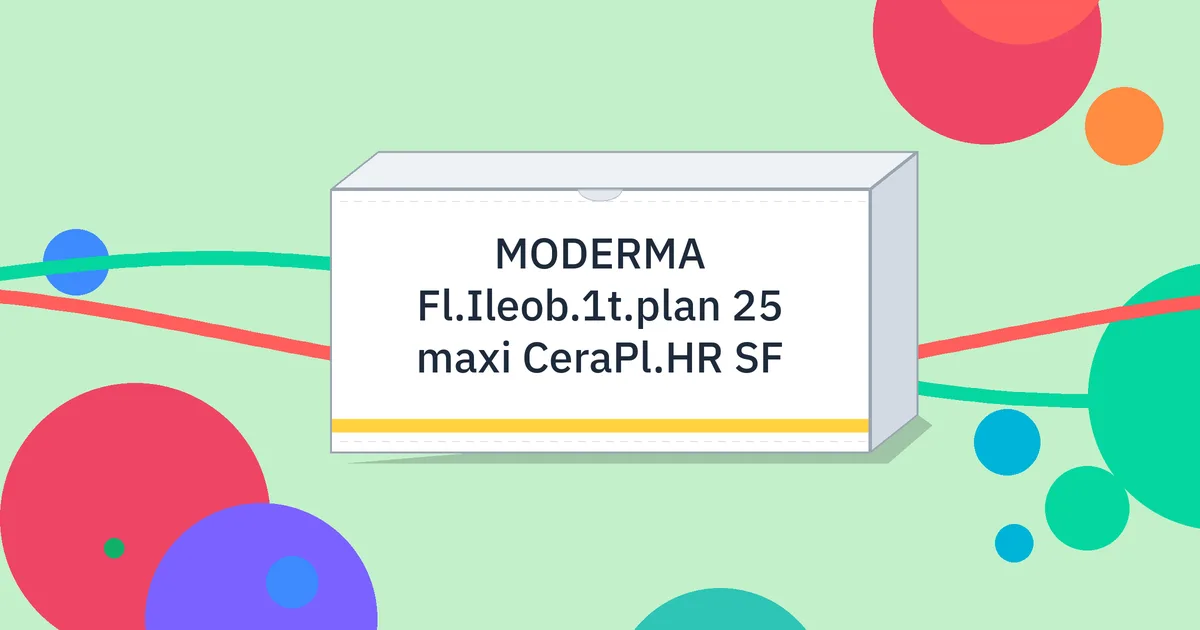 Symbolbild: Packung mit der Aufschrift MODERMA Fl.Ileob.1t.plan 25 maxi CeraPl.HR SF (PZN 12417113) – Verfügbarkeit und Bezug in Apotheken in Frankfurt am Main