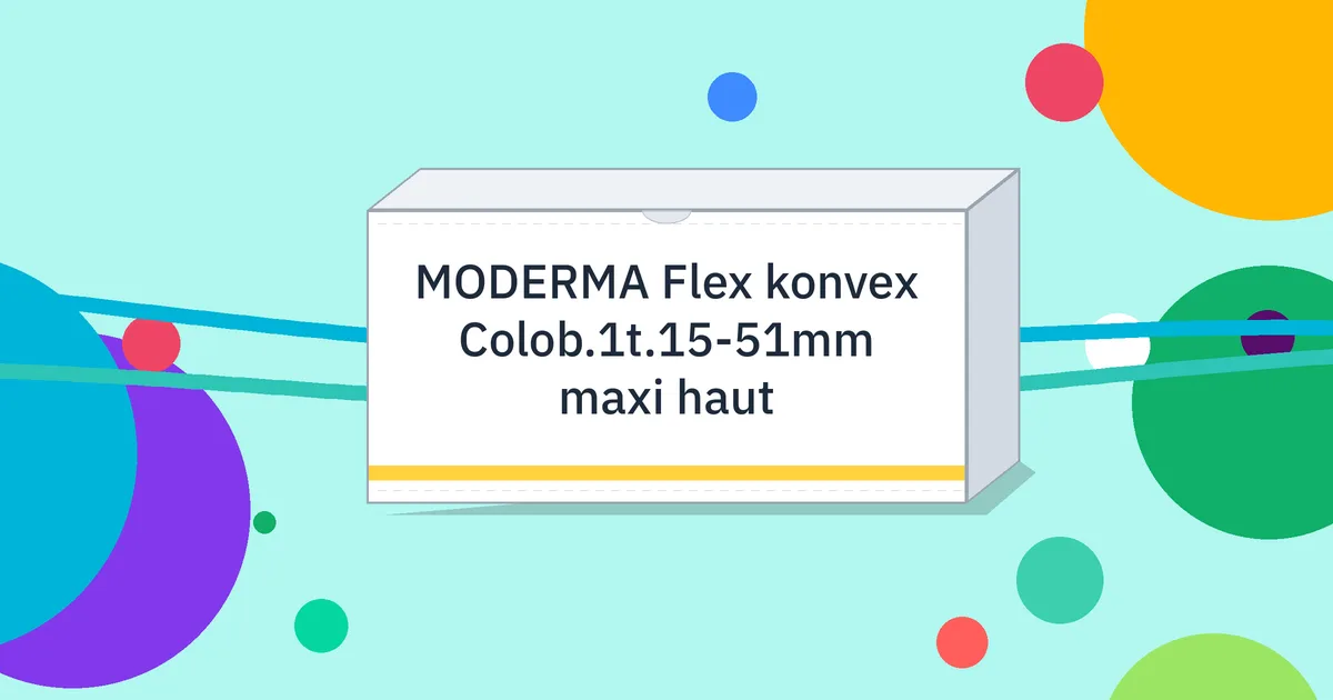 Symbolbild: Packung mit der Aufschrift MODERMA Flex konvex Colob.1t.15-51mm maxi haut (PZN 04194691) – Verfügbarkeit und Bezug in Apotheken in Frankfurt am Main