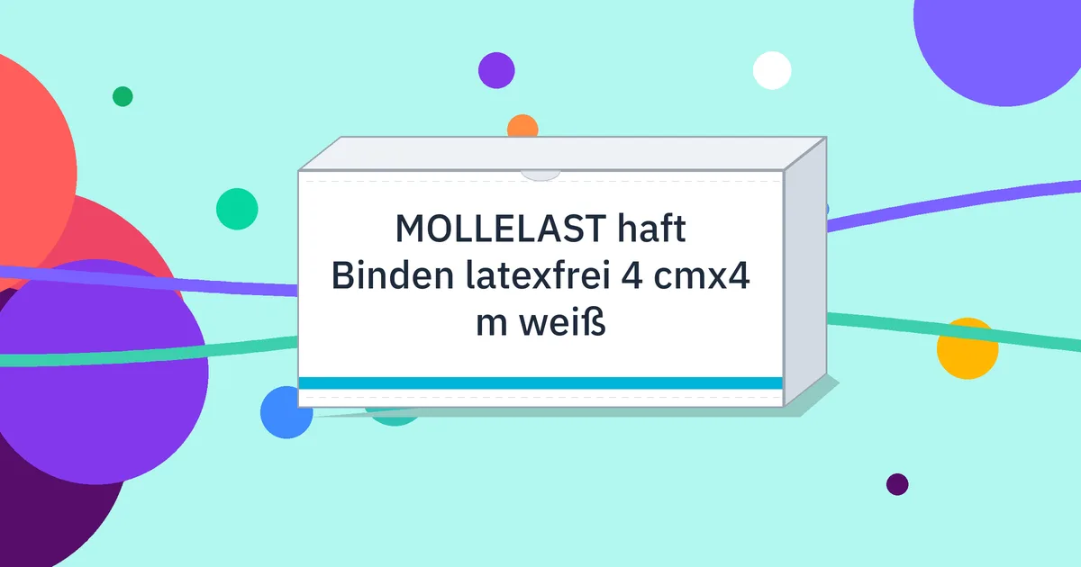 Symbolbild: Packung mit der Aufschrift MOLLELAST haft Binden latexfrei 4 cmx4 m weiß (PZN 09886092) – Verfügbarkeit und Bezug in Apotheken in Frankfurt am Main