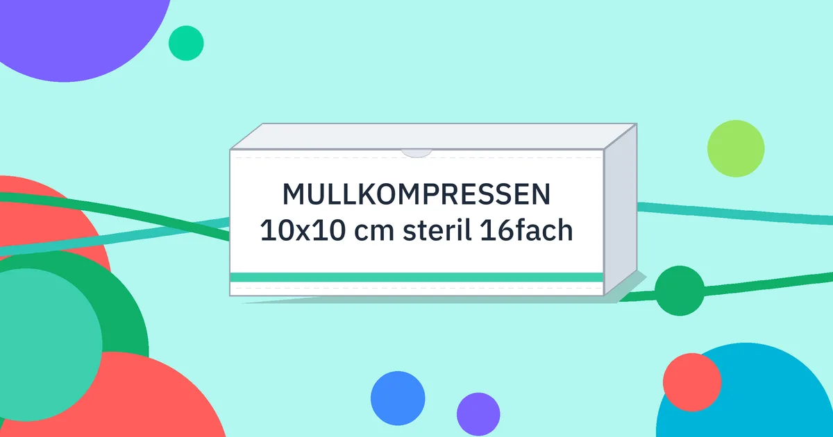 Symbolbild: Packung mit der Aufschrift MULLKOMPRESSEN 10x10 cm steril 16fach (PZN 00032951) – Verfügbarkeit und Bezug in Apotheken in Frankfurt am Main