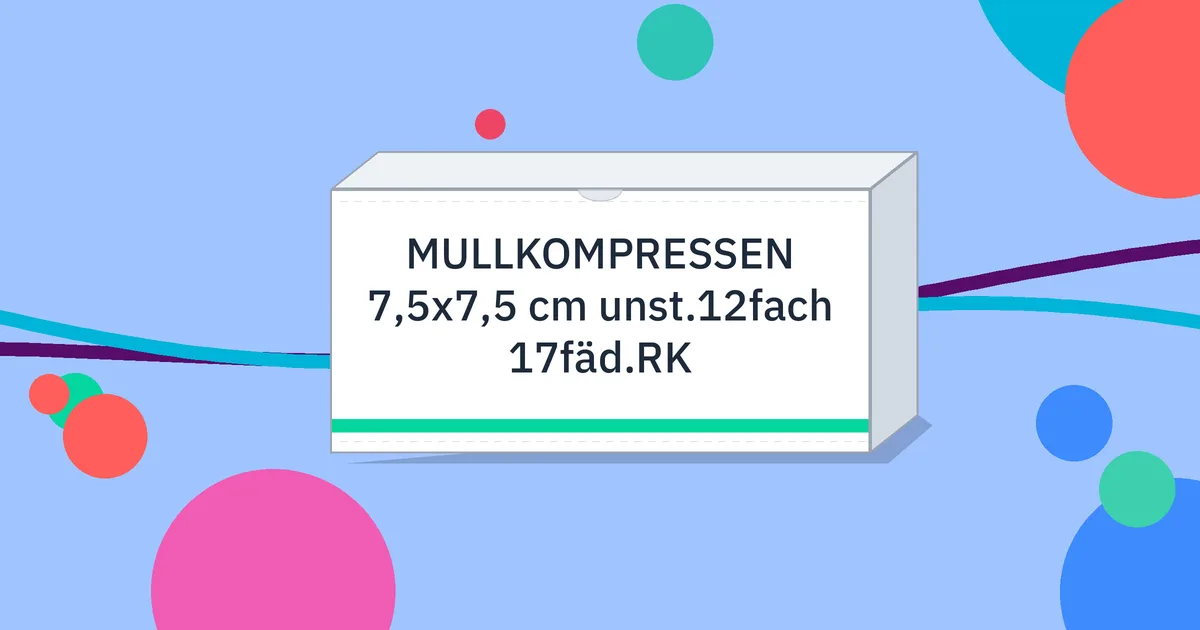 Symbolbild: Packung mit der Aufschrift MULLKOMPRESSEN 7,5x7,5 cm unst.12fach 17fäd.RK (PZN 06928654) – Verfügbarkeit und Bezug in Apotheken in Frankfurt am Main