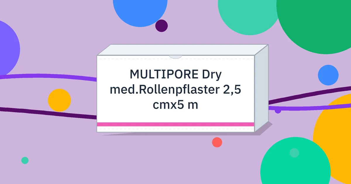 Symbolbild: Packung mit der Aufschrift MULTIPORE Dry med.Rollenpflaster 2,5 cmx5 m (PZN 20129492) – Verfügbarkeit und Bezug in Apotheken in Frankfurt am Main