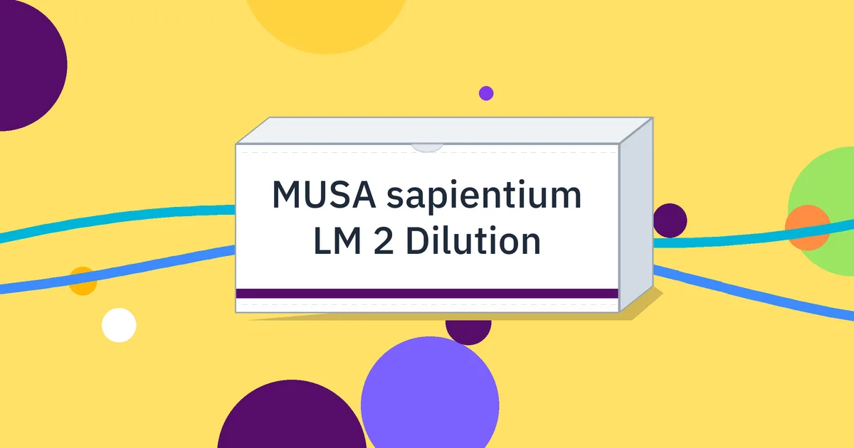 Symbolbild: Packung mit der Aufschrift MUSA sapientium LM 2 Dilution (PZN 13611550) – Verfügbarkeit und Bezug in Apotheken in Frankfurt am Main